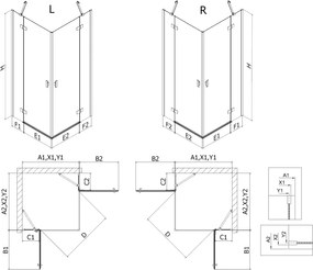 Mexen Mist-H Duo, 2-křídlý ​​výklopný sprchový kout 120 x 120 cm, čiré sklo, černý profil, 8A5-120L-120P-70-00