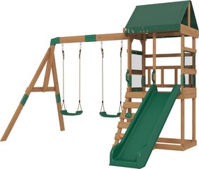 AIYAPLAY Hrad na hraní Lezecká konstrukce s houpačkou a skluzavkou 194,5 cm, 2 houpačky, lezecká stěna, zastřešená horní plošina, venkovní dětský lez…