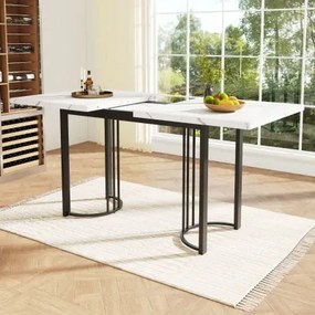 Aosom Rozkládací jídelní stůl s kovovou konstrukcí, 140-179,5 x 80 x 75,5 cm, bílá+černá