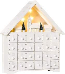 HOMCOM Adventní kalendář Vánoční dekorace, 24 zásuvek, LED světla, 39 cm x 9 cm x 42 cm, bílá + zelená 830-416