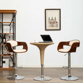 Barové židle 2 ks krémové ohýbané dřevo a umělá kůže,  3052712