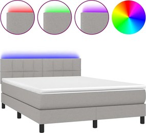 Box spring postel s matrací a LED světle šedá 140x190 cm textil 3133149