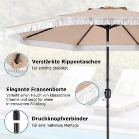 Costway Slunečník 270 cm s funkcí klikání a naklápění, béžový