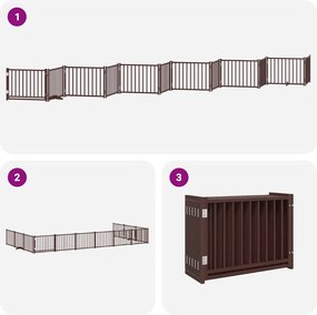 Zábrana pro psy s dvířky skládací 12 panelů hnědá 960 cm topol 3155748