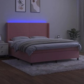 Box spring postel s matrací a LED růžová 160x200 cm samet 3139456