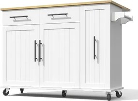 Aosom Mobilní kuchyňský ostrůvek s vysouvací pracovní deskou, 3stupňovým vysouvacím organizérem do skříně, 120 x 40/65 x 90 cm, bílá + přírodní barva