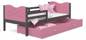 Dětská postel MAX P 80x190cm s šedou konstrukcí v ružové barvě s motivem motýlků