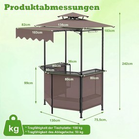 Costway Grilovací altán 3 částečný zahradní altán s barem 2 skládací barová