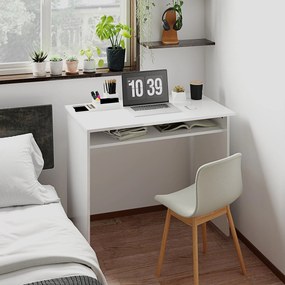 HOMCOM Počítačový stůl Kompaktní Elegantní kancelářský stůl s 1 policí, Dřevotříska, rozměr 90D x 50Š x 74V cm, Vysoce lesklá bílá