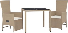 3dílný zahradní jídelní set s poduškami béžový polyratan 3157576