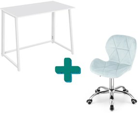 Set do pracovny ZARIMO stůl 80x40 cm, bílá + křeslo AVOLA VELVET světle modré