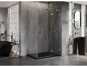 Mexen Lunar, L výklopný sprchový kout pravý 90 x 70 cm, 8mm čiré sklo, zlatý profil, 834L-090-070-50-00-P