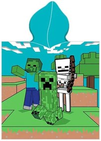Dětské plážové pončo - osuška s kapucí Minecraft - motiv Alex a Steve - 100% bavlna - 50 x 115 cm / pro děti 3 - 6 let