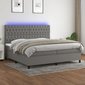 Box spring postel s matrací a LED tmavě šedá 200x200 cm textil 3135142