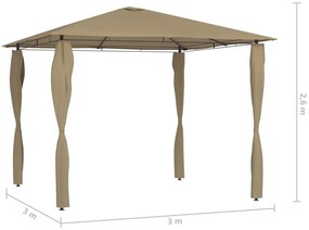 vidaXL Marketos Altán s krytými sloupky 3 x 3 x 2,6 m taupe 160 g/m²