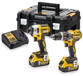 DeWALT Nářadí - 18V AKU sada příklepové vrtačky a rázového utahováku, 2x aku 5,0 Ah XR, nabíječka DCK266P2T