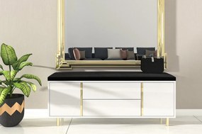 Elegantní bílý botník Dancan CAROLINE s čalouněným sedadlem, na zlatých nožkách