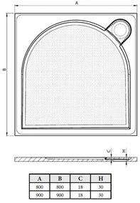 Olsen Spa Čtvercová mramorová sprchová vanička LAKA Rozměr A - 90 cm, Rozměr B - 90 cm VANKCCTVER90