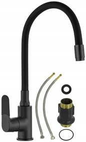 Invena Tesalia, 1-komorový granitový dřez s odkapávačem 760x440x160 mm a kuchyňskou baterií Joga Plus s flexibilním ramenem + chromový automatický sifon, INV-AZ-01-043-SET