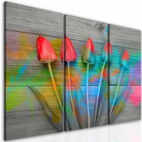 Malvis ® Třídílný obraz tulipány na dřevě Velikost: 120x90 cm