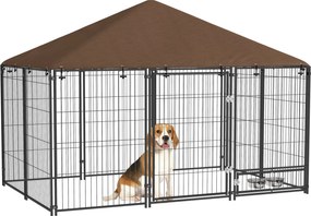 PawHut Kovový Psí Výběh s Krytem a Otáčivými Mísami pro Krmení 2 Mísy 211x141x151 cm Černá | Aosom