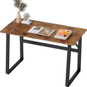 HOMCOM Psací stůl, počítačový stůl s ocelovým rámem, kancelářský stůl PC stůl 120x60x76 cm rustikálně hnědá + černá