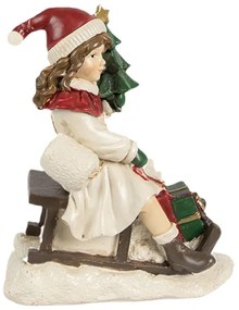 Dekorativní figurka holčička v bílém kožíšku na sáních – 10x6x12 cm