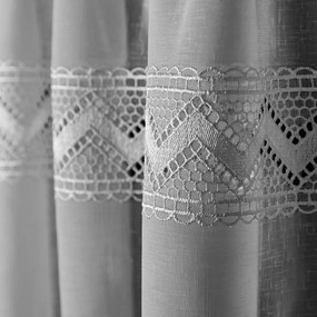 Českomoravská textilní vitrážová záclona, polyesterový batist V309 vyšívaný proužek s vlnkou, s bordurou, bílá, výška 90cm (v metráži)