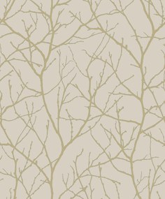 Béžovo-zlatá vliesová tapeta s větvičkami stromu, MD7122, Modern Metals, York