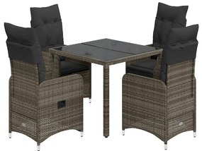 5dílný zahradní bistro set s poduškami šedý polyratan 3277033