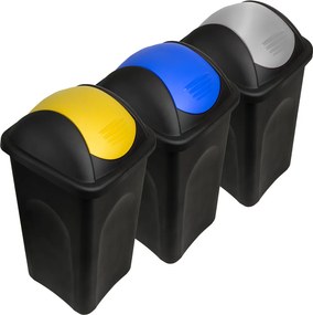 Odpadkový koš sada 3 ks žlutá/modrá/stříbrná plast 60L