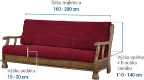 Super strečové potahy NIAGARA bordó trojkřeslo s dřevěnými rukojeťmi (š. 160 - 200 cm)