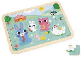 Janod Dřevěné puzzle s hledáním rozdílů Farma 24 dílků