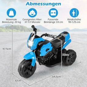 Costway 6 V Dětský motocykl 3-kolový elektrický motocykl s LED
