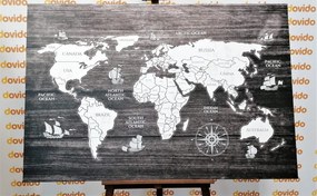 Obraz černobílá mapa na dřevě - 60x40