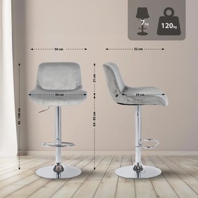 Sada 2 barových židlí Solon chromovaná konstrukce samet – šedá