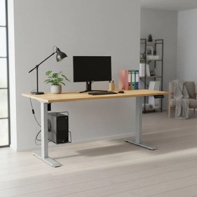 Výškově nastavitelný stůl OfficeTech B, 160 x 80 cm, šedá podnož, dub zlatý