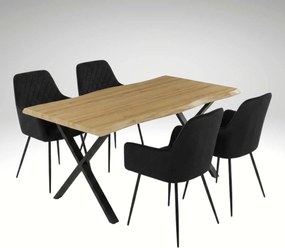 Vikio Jídelní set pro 4 osoby 160x90 cm soft dub noha X černá židle s područkami VJS226-4C