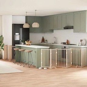 Zábrana pro psy s dvířky skládací 15 panelů 750 cm topol 3155702