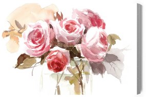 Obraz Kytice Jemných Růží Malovaná Akvarelem Nedostatek Nedostatek Přírodní plátno 120x80