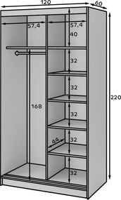 Šatní skříň Prescco se zrcadlem 120 cm černá