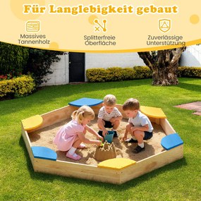 Costway Šestihranné dřevěné pískoviště otevřené pískoviště s kombinací květináče
