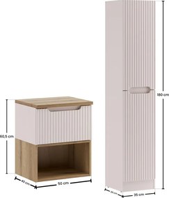 Koupelnová sestava Nova Cashmere I s deskou, regálem a skříňkami 50 cm kašmírová/dub coast evoke