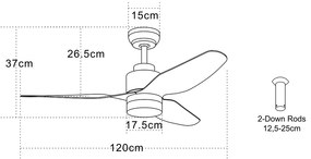 Zambelis 19131 stropní DC ventilátor s LED osvětlením, chrom, javorové lopatky ø120cm