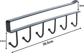 Verk Group Kuchyňský závěsný stojan černý kov 6 háčků na nádobí háčky