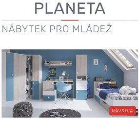 Meblar Sestava Planet A Barva: bílý lux + dvířka dub + mořská