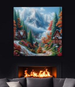 Obraz na plátně - Skalisté hory s jehličnatými lesy FeelHappy.cz Velikost obrazu: 80 x 80 cm