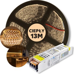Set 13 m Led pásek Smd bílý teplý s napájecím zdrojem 12 V
