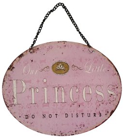 Růžová závěsná kovová cedule s řetízkem Princess - 25*20 cm