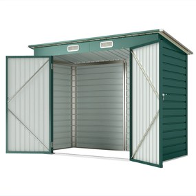Outsunny Kovový Kůlna na Nářadí 4,1 m² 249x121x183cm S Pultovou Střechou Uzamykatelné Dvoukřídlé Dveře Okno Zahradní Dům Venku Zahradní Kůlna Kabinet